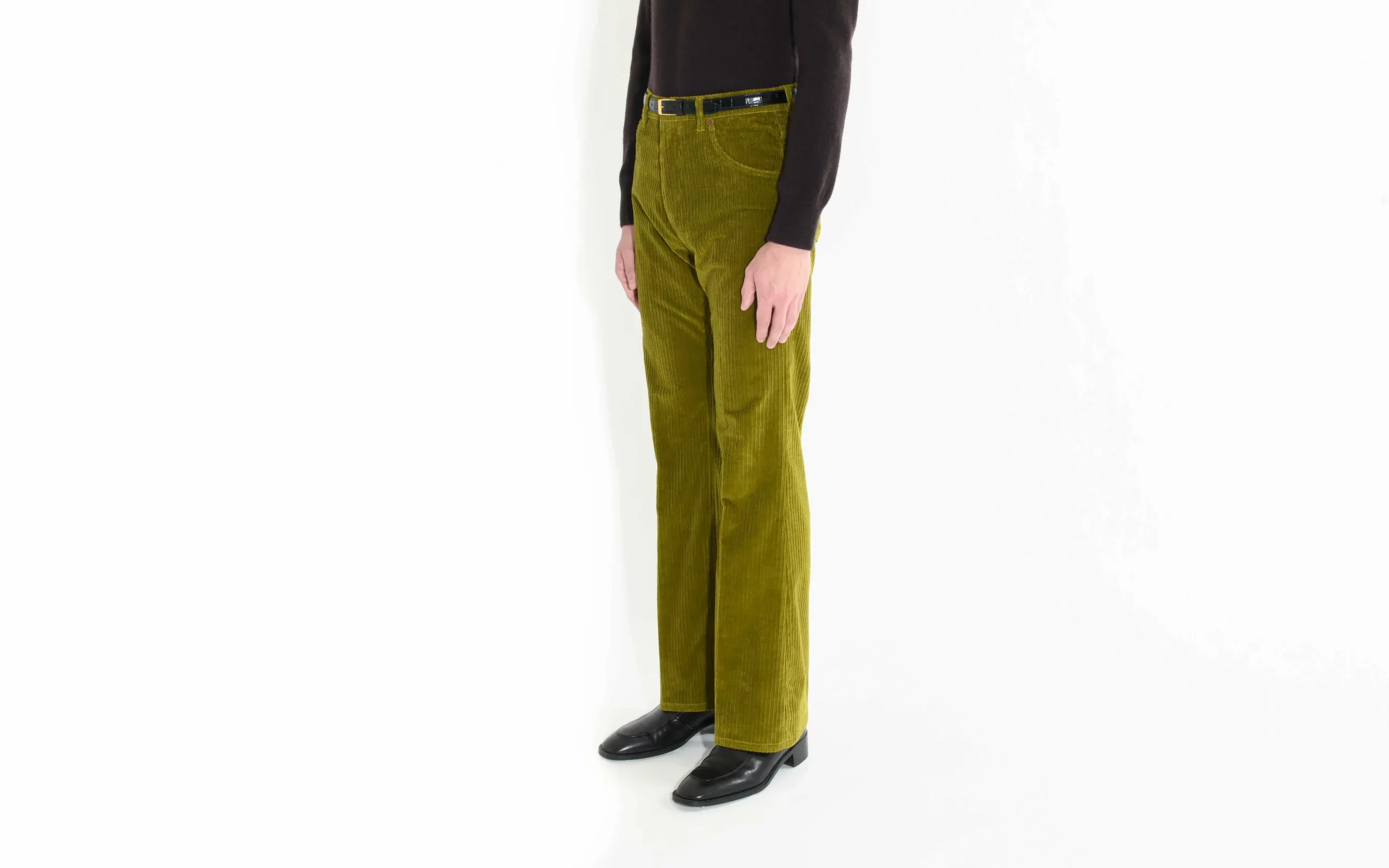 [HUSBANDS PARIS] FLARED HIGH-WAISTED JEANS IN CORDUROY - CHARTREUSE ...