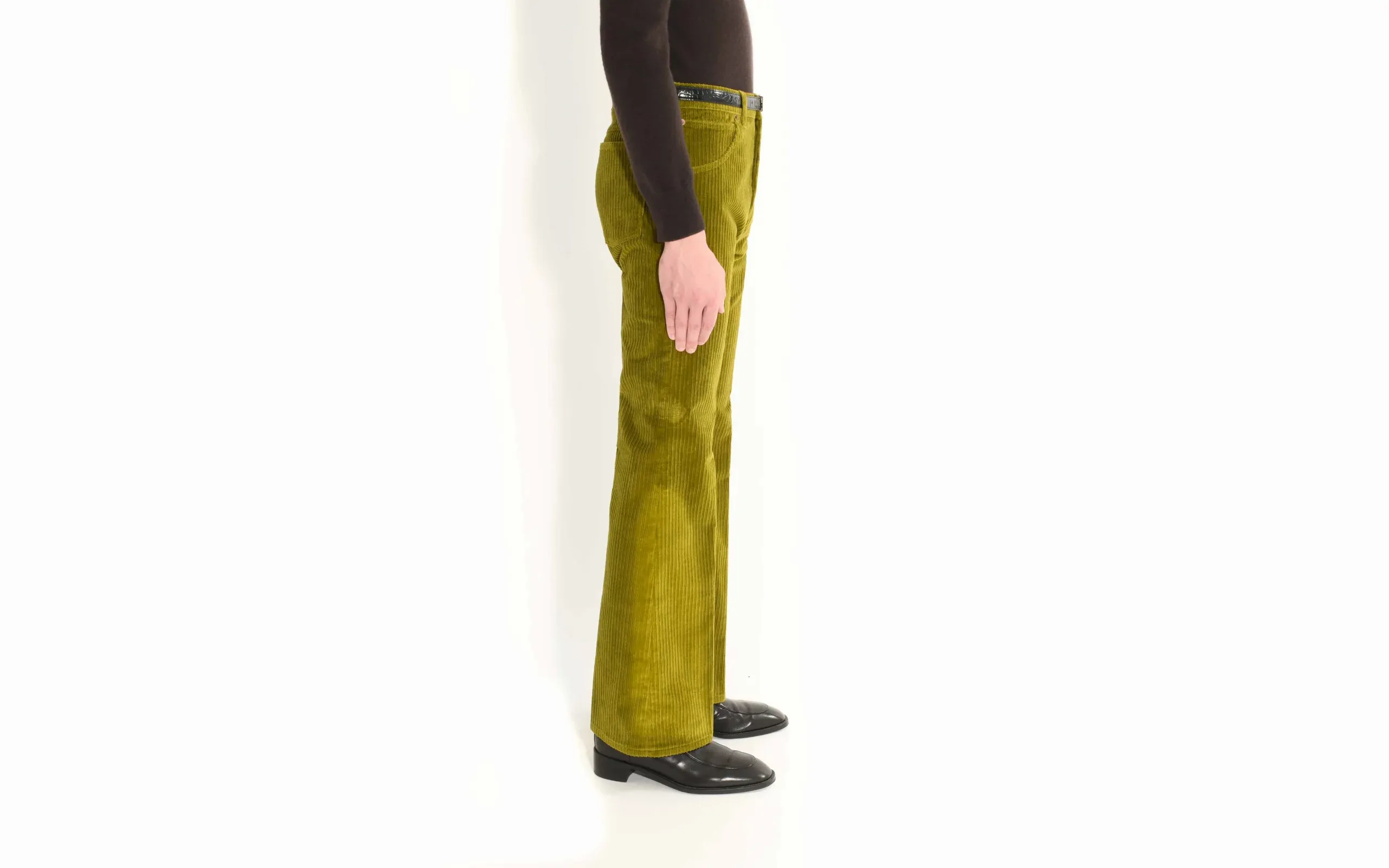 [HUSBANDS PARIS] FLARED HIGH-WAISTED JEANS IN CORDUROY - CHARTREUSE ...