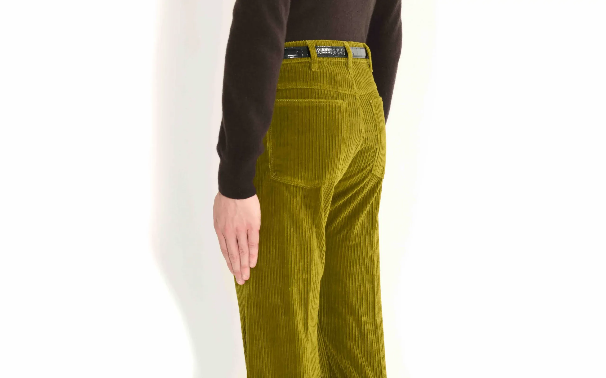 [HUSBANDS PARIS] FLARED HIGH-WAISTED JEANS IN CORDUROY - CHARTREUSE ...